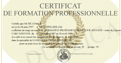 CERTIFICAT DE FORMATION PROFESSIONNELLE