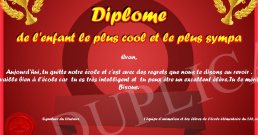 Diplome de l enfant le plus cool et le plus sympa