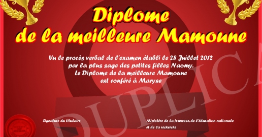 Diplome de la meilleure Mamoune