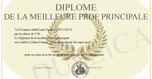Diplome de la meilleure prof principale