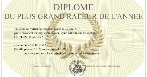 Diplome du plus grand raleur de l annee