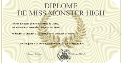 Diplome de Miss Monster High