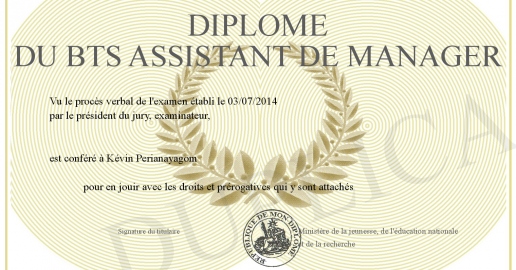 Diplome du BTS Assistant de Manager