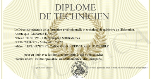 Diplome de Technicien