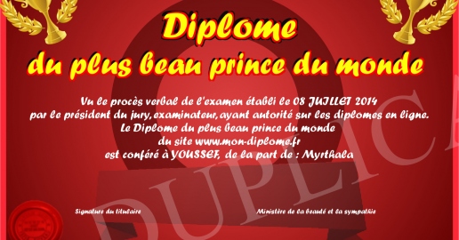 Diplome du plus beau prince du monde