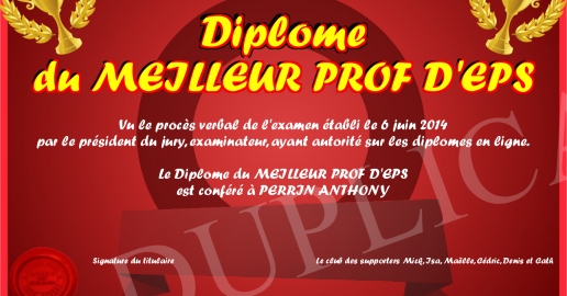 Diplome du MEILLEUR PROF D EPS