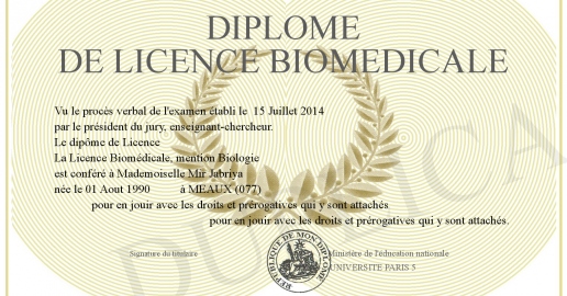 Diplome de Licence Biomedicale