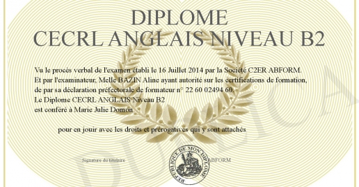 Diplome CECRL ANGLAIS Niveau B2