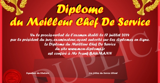 Diplome du Meilleur Chef De Service