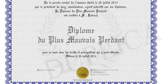 Diplome du Plus Mauvais Perdant