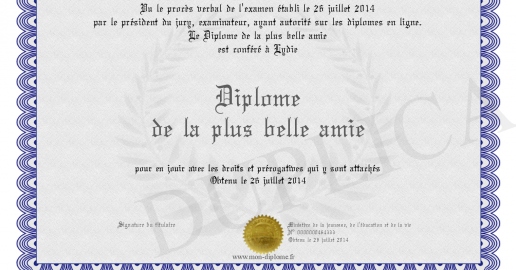 Diplome de la plus belle amie