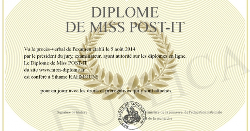 Diplome de Miss POST-IT