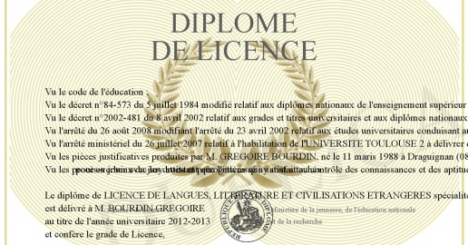 Diplome de LICENCE