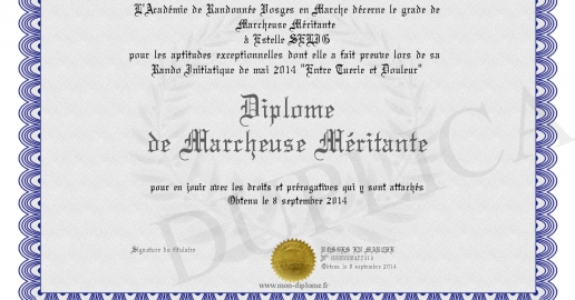 Diplome de Marcheuse Meritante