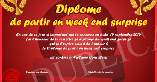 Diplome de partir en week end surprise