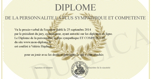 Diplome de la personnalite la plus sympathique ET COMPETENTE