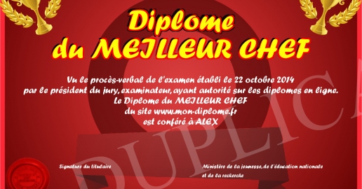 Diplome du MEILLEUR CHEF