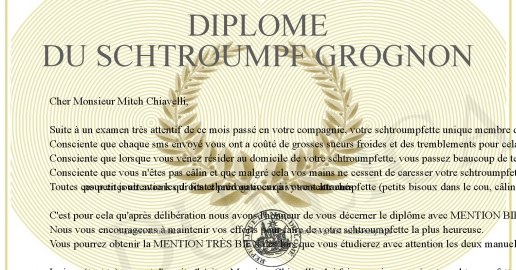 Diplome du schtroumpf grognon