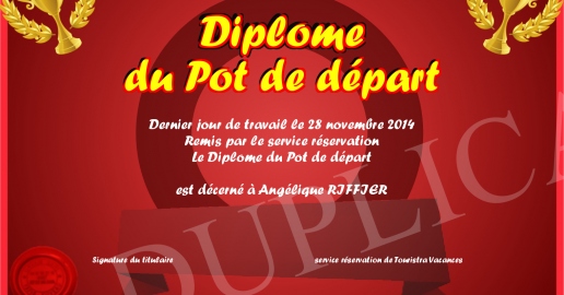 Diplome du Pot de depart