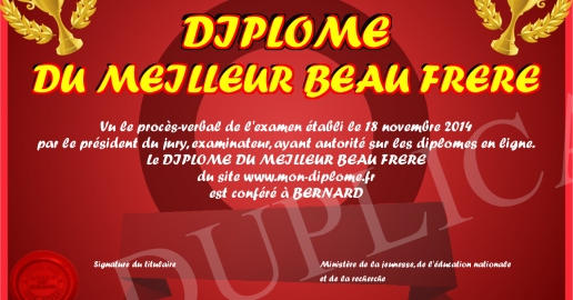 DIPLOME DU MEILLEUR BEAU FRERE