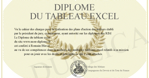 Diplome du tableau excel