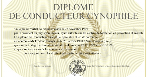 Diplome de Conducteur Cynophile