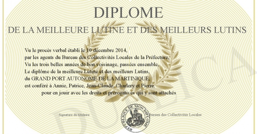 Diplome de la meilleure lutine et des meilleurs lutins