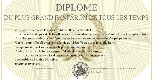 Diplome du Plus grand Fanfaron de tous les temps