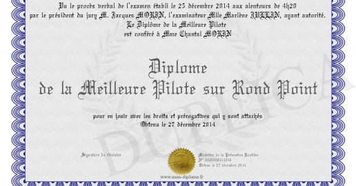 Diplome de la Meilleure Pilote sur Rond Point