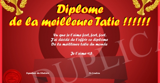 Diplome de la meilleure Tatie