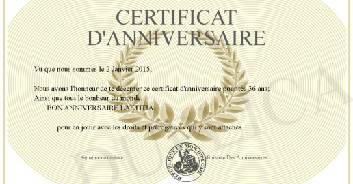Certificat d anniversaire