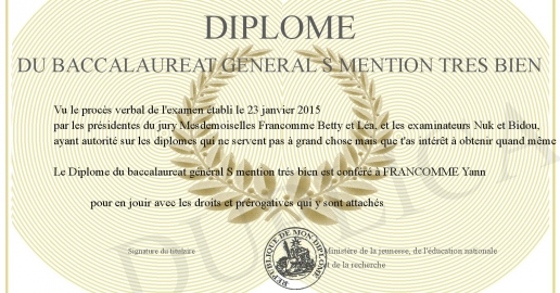 Diplome du baccalaureat general S mention tres bien