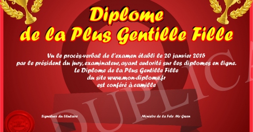 Diplome de la Plus Gentille Fille