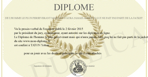 Diplome de l homme le plus perseverant mais qui n aura jamais Alex pcq ...