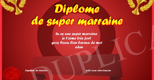 Diplome de super marraine