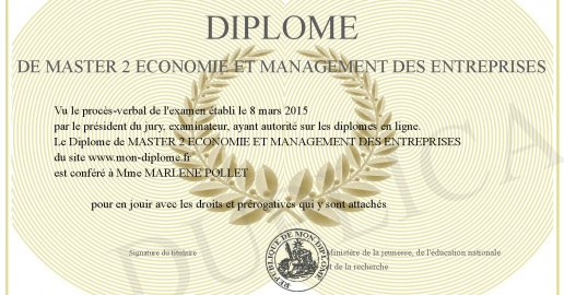 Diplome de MASTER 2 ECONOMIE ET MANAGEMENT DES ENTREPRISES