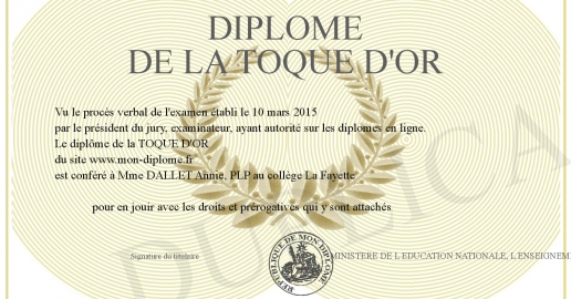 Diplome de La Toque d Or