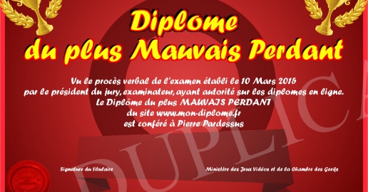 Diplome du plus Mauvais Perdant