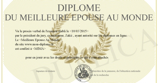 Diplome du Meilleure Epouse Au Monde