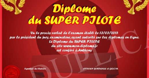 Diplome du SUPER PILOTE