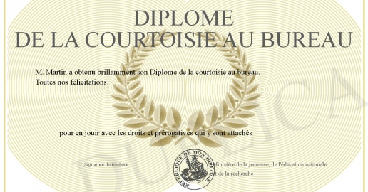 Diplome de la courtoisie au bureau