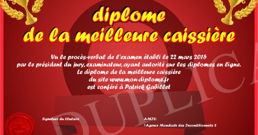 diplome de la meilleure caissiere