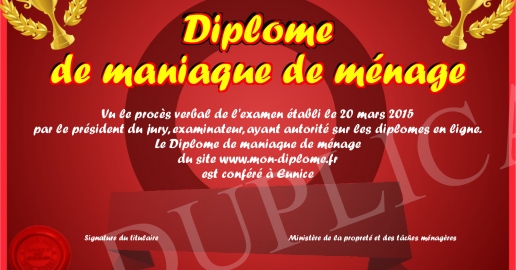 Diplome de maniaque de menage