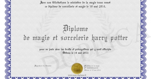 Diplome de magie et sorcelerie harry potter