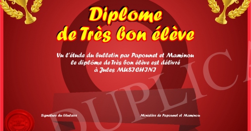 Diplome de Tres bon eleve