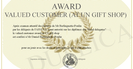Award Valued Customer (at UN gift shop)