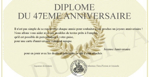 Diplome du 47eme anniversaire