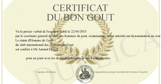 Certificat du bon gout