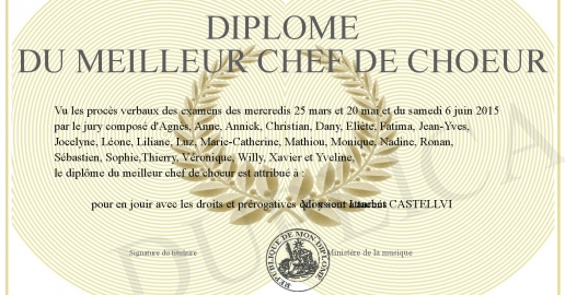 Diplome du meilleur chef de choeur