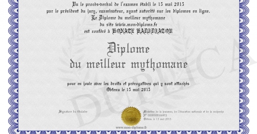 Diplome du meilleur mythomane